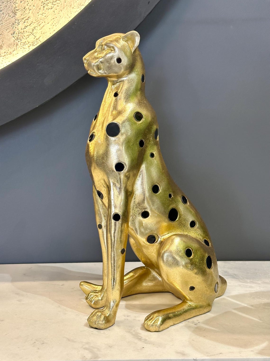 Sitting Gold Leopard Statue - Handmade Wild Leopar Statue - Graffiti ...