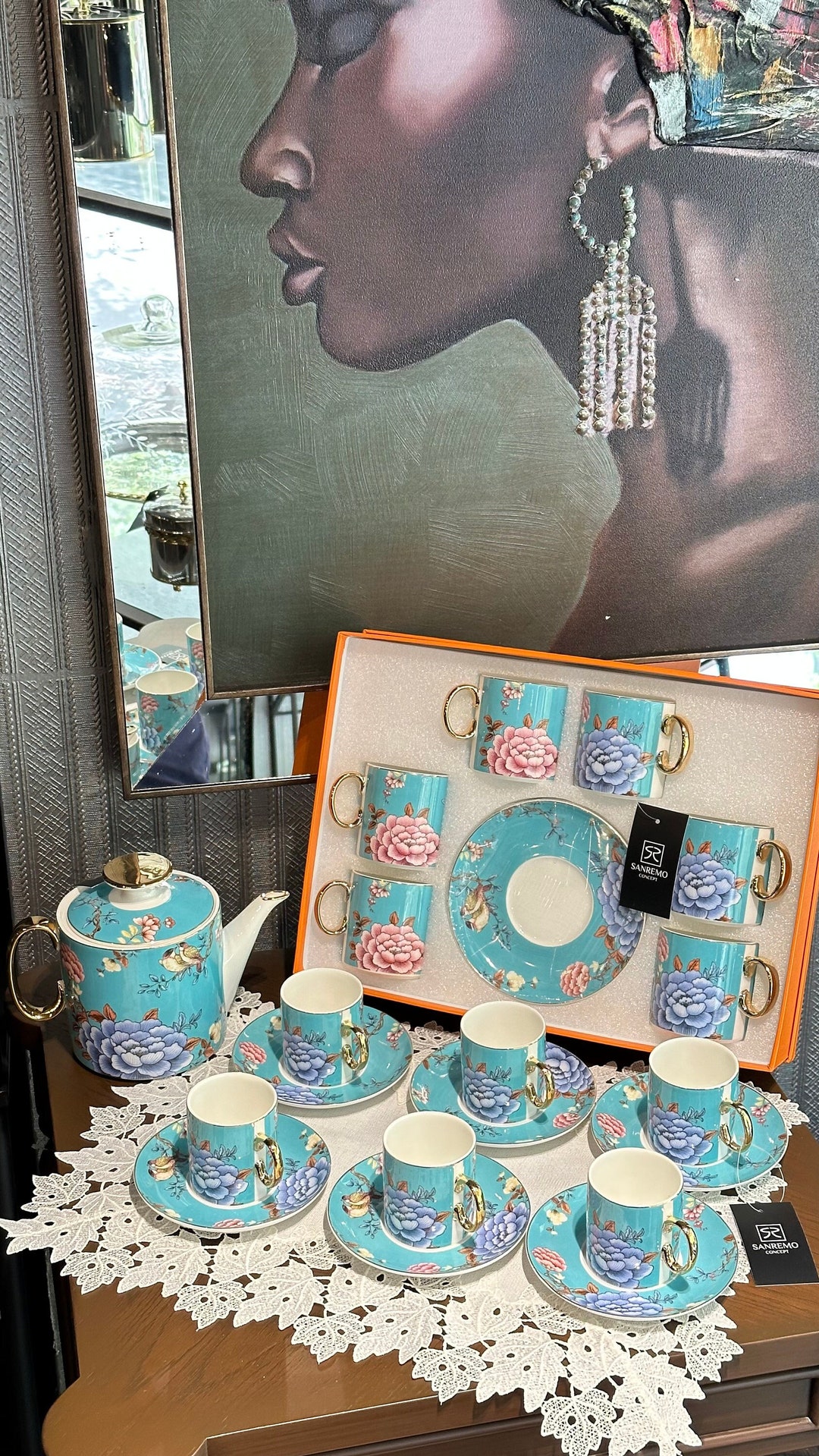 Blue Bird Coffee and Tea Cups and Tea Pot, Espresso Cups, Blue Floral ...