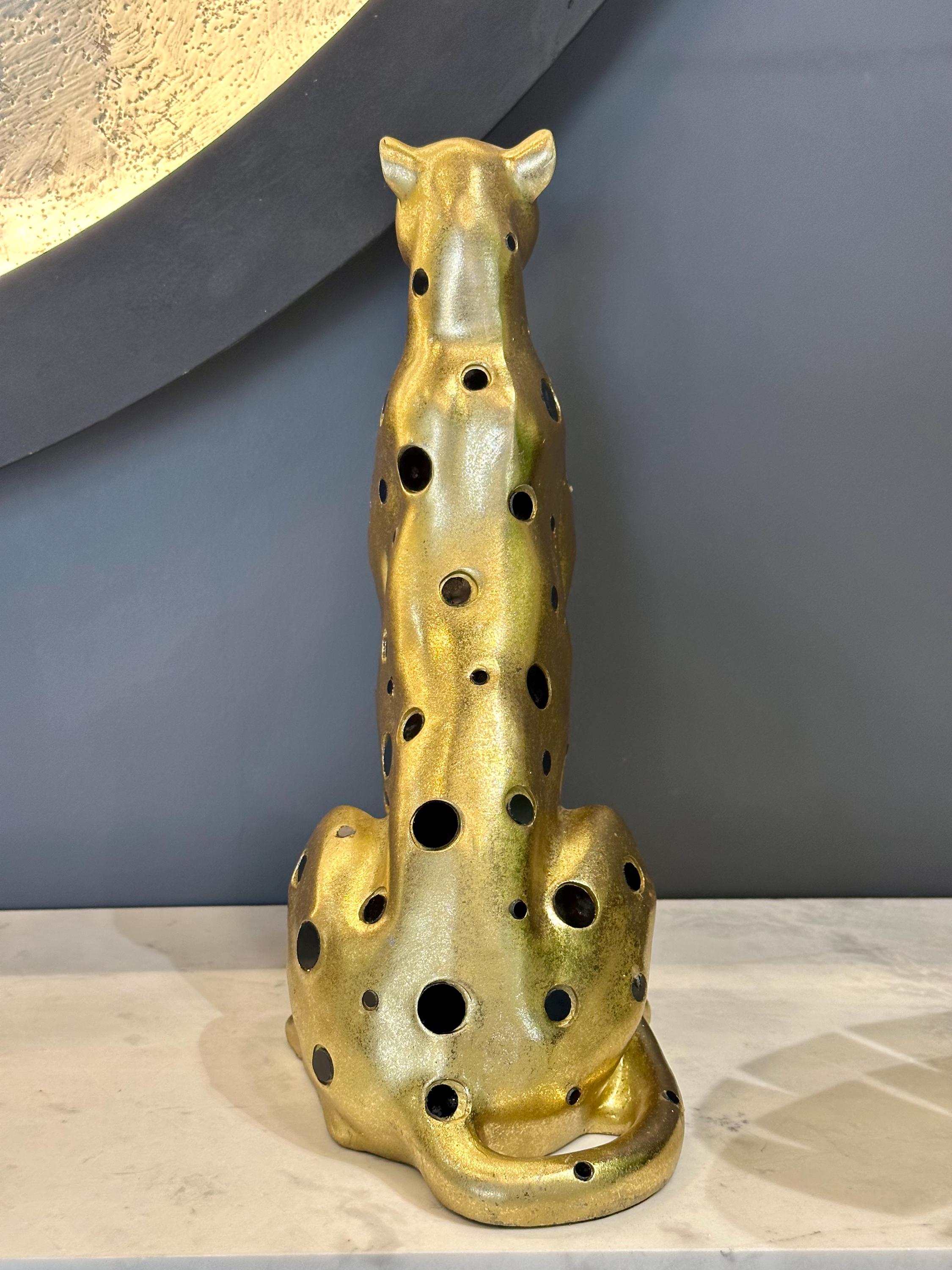 Sitting Gold Leopard Statue - Handmade Wild Leopar Statue - Graffiti ...