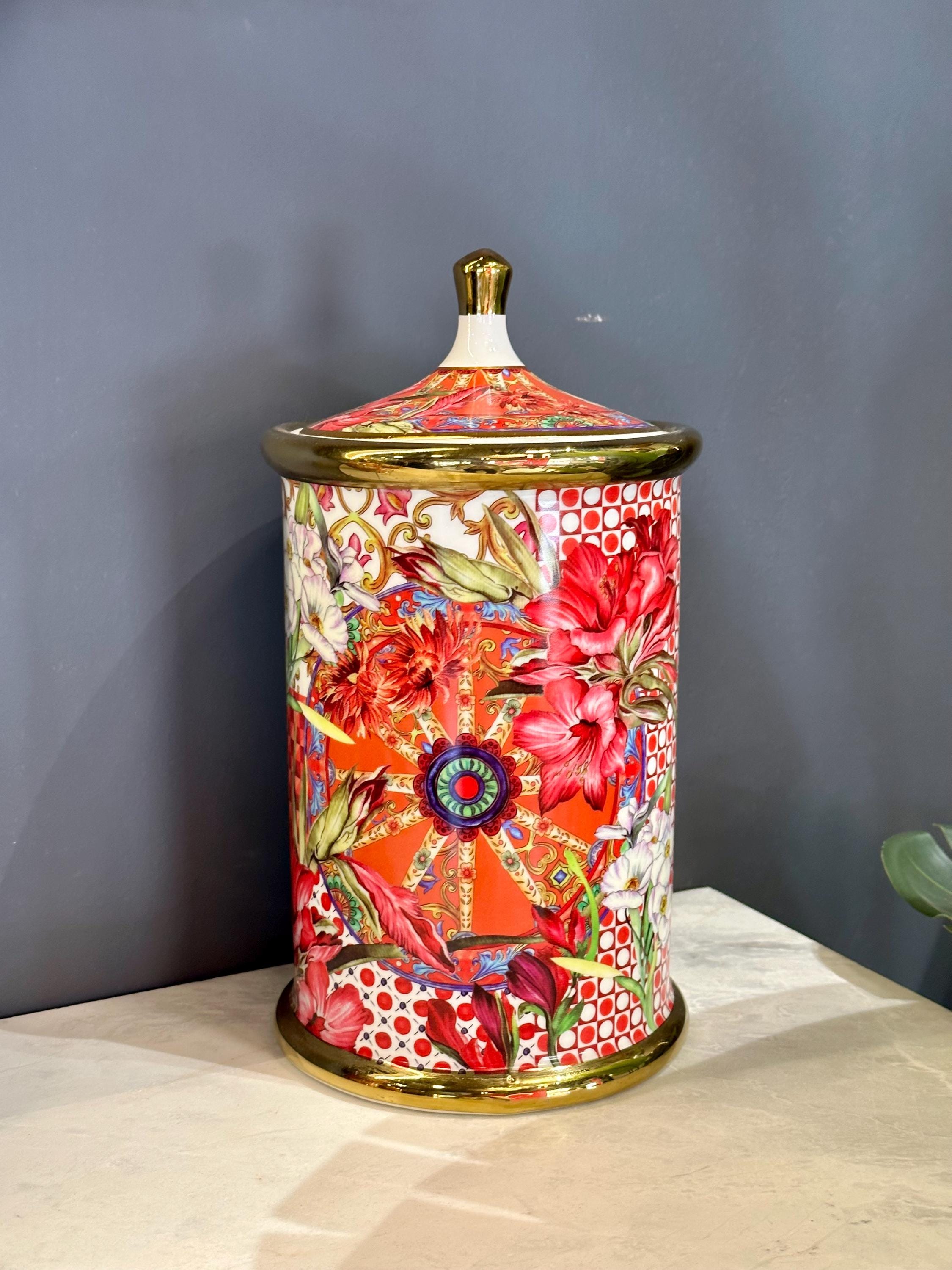 Red Blossom Canisters With Lid, Ceramic Handmade Canisters - Etsy
