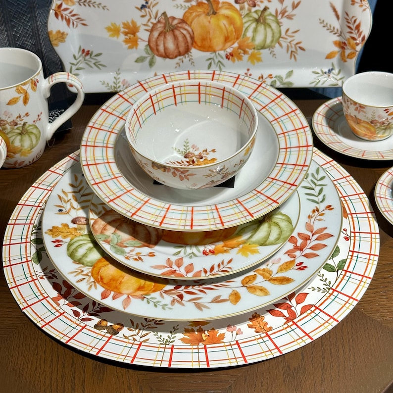 Fall Pumpkin 24 Pieces 6 Person Dinnerware Set, Thanksgiving Dinnerware ...