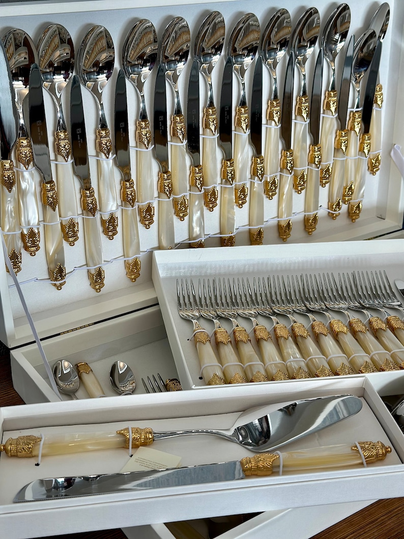 75 Pcs 12 Person Pearly Cutlery Dinnerware Cutlery Set, Gold Tableware ...