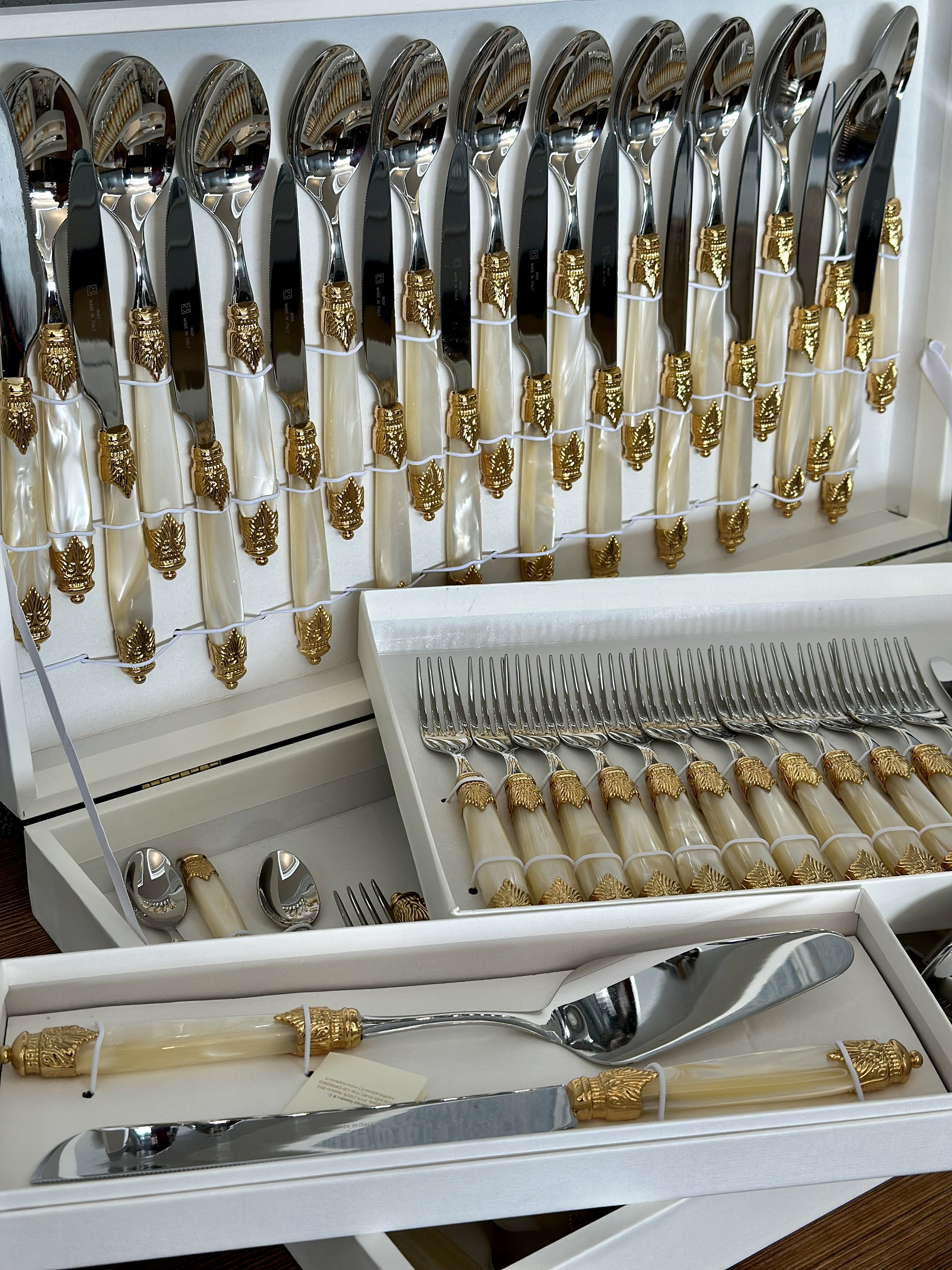 75 Pcs 12 Person Pearly Cutlery Dinnerware Cutlery Set, Gold Tableware ...