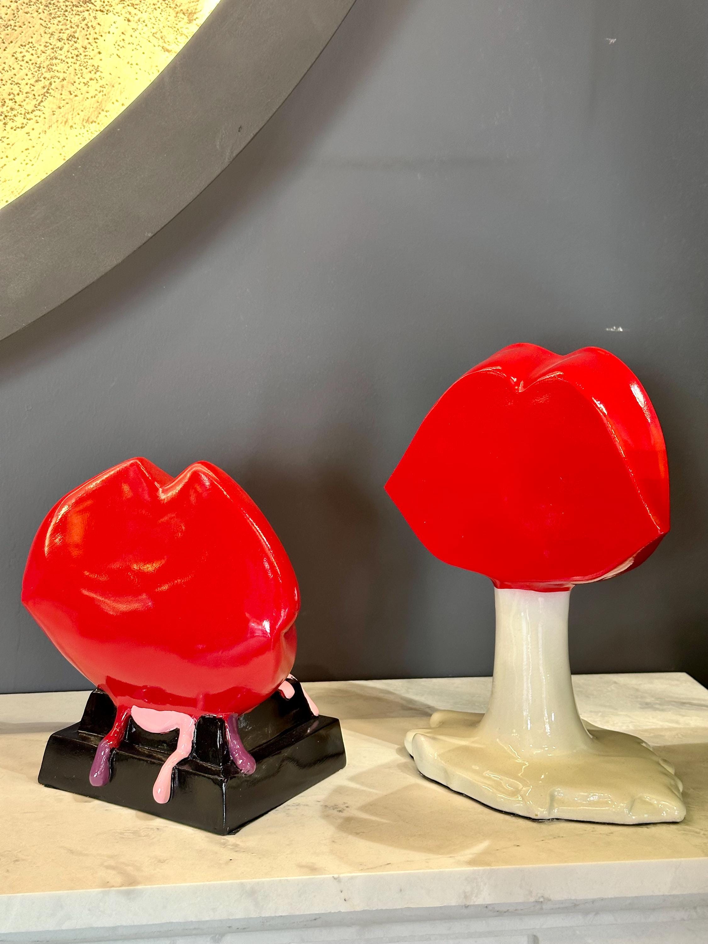 Pop Art Red Lips Sculpture, Shiny Lady Lips Pop Art Decor, Lip Art ...