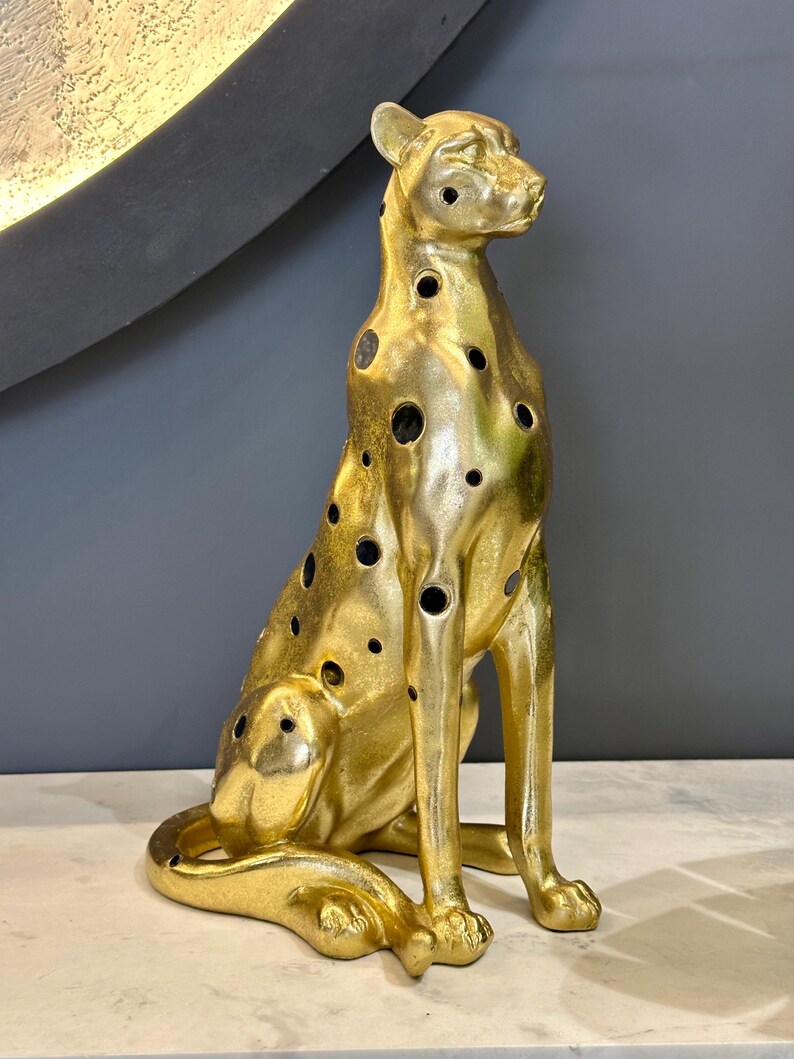 Sitting Gold Leopard Statue - Handmade Wild Leopar Statue - Graffiti ...