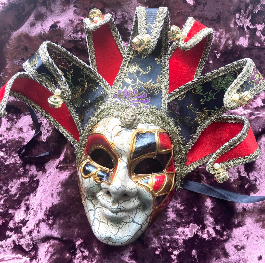 Deluxe Jingle Bell Jester Mask Venetian Masquerade Large Traditional ...