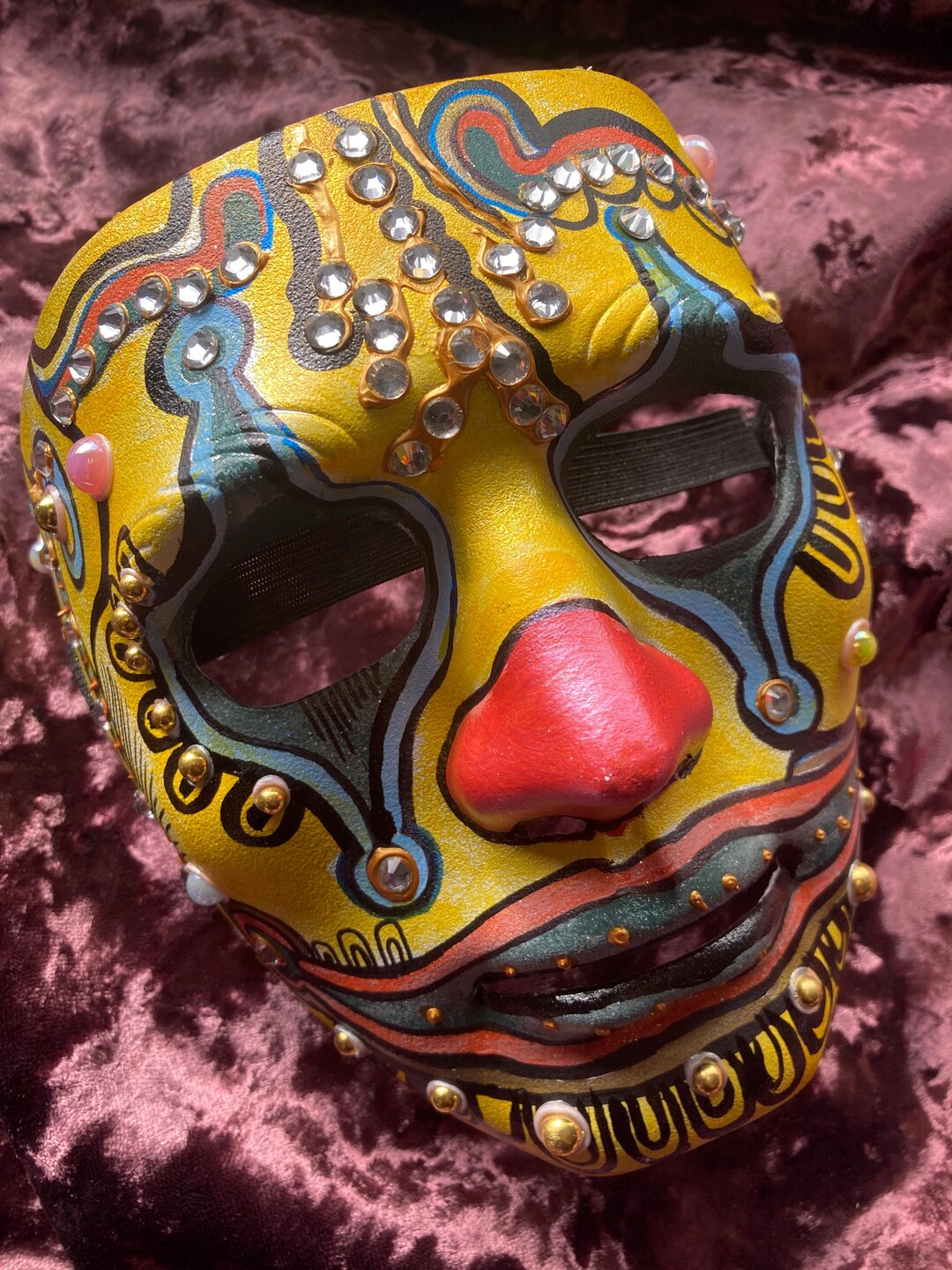 Gold Heavily Embellished Jester Joker Mask Mime Hand Painted One off ...
