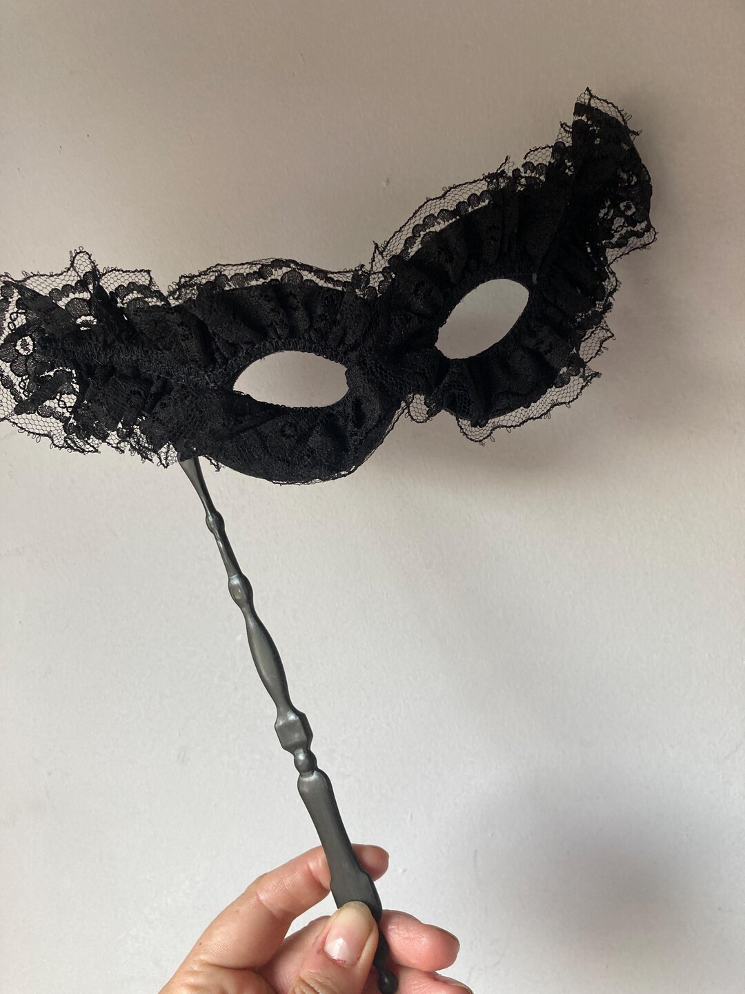 Black Cats Eye Shaped Mask on a Stick With Lace Trim - Etsy