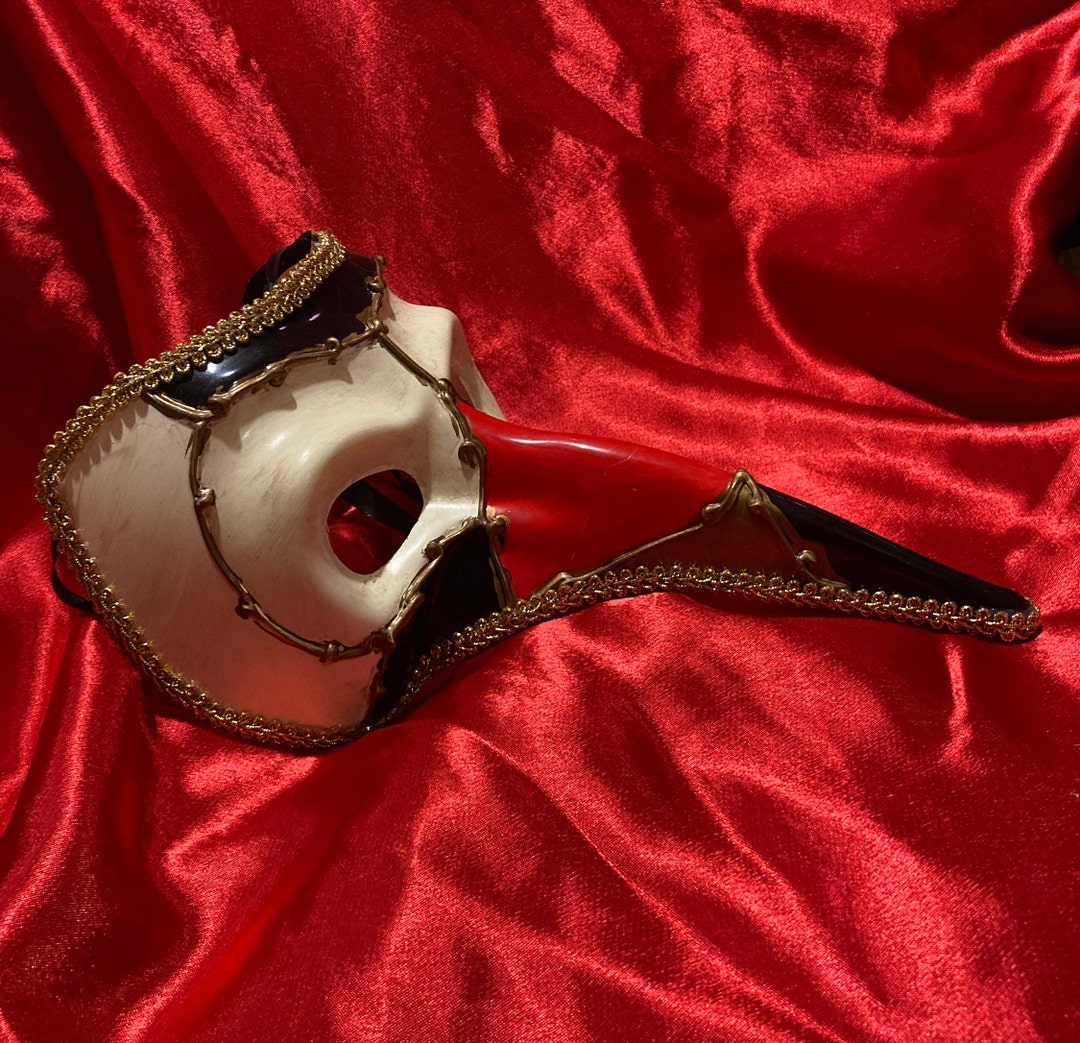 Scaramouche Masquerade Mask Red Ivory & Gold Coloured Hand Long Nose ...