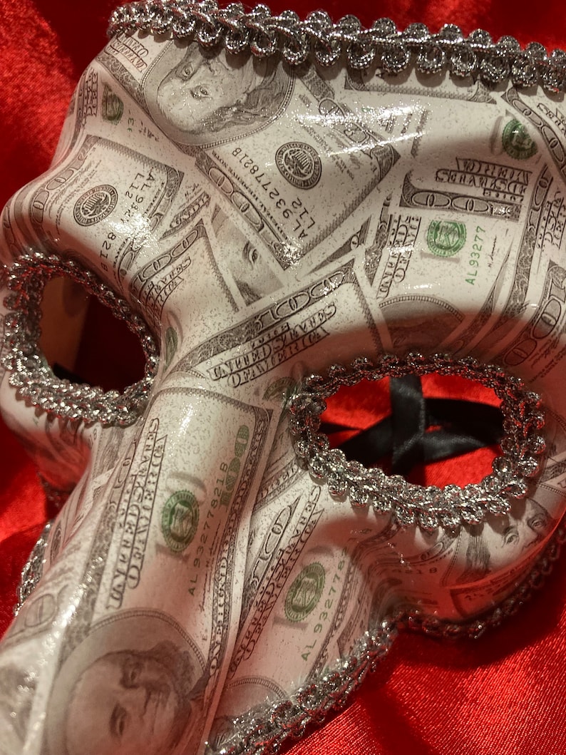 Scaramouche Masquerade Mask Dollar Bill Print Colourful Long Nose Mask ...