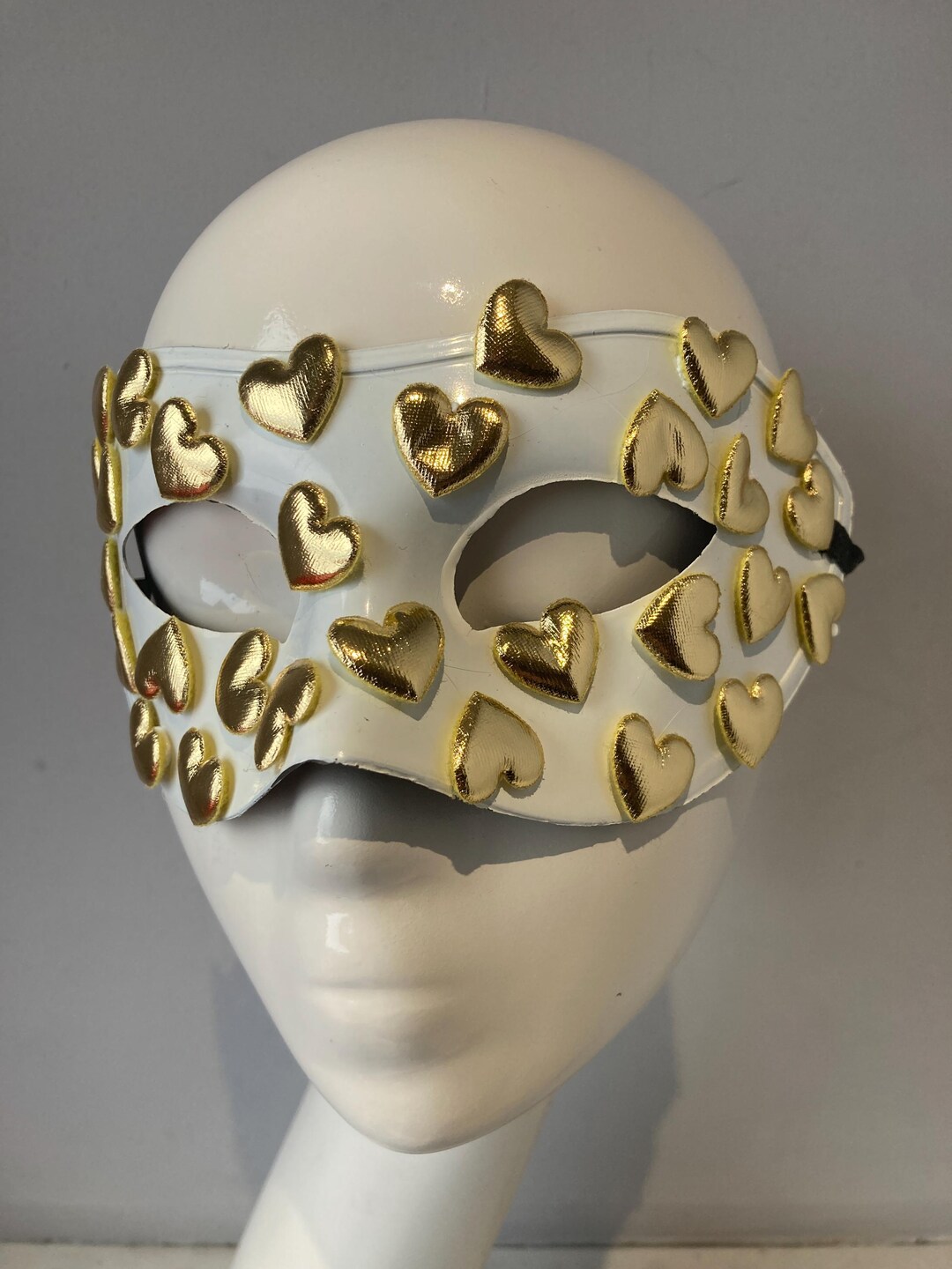 White & Gold Puffy Heart Masquerade Mask - Etsy