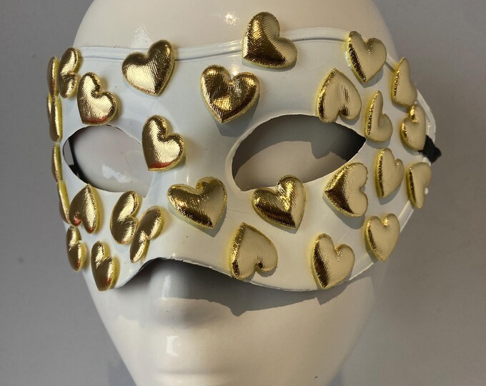 White & Gold Puffy Heart Masquerade Mask - Etsy