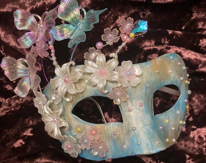 Pastel Butterflies, Flowers and Crystals Handmade Masquerade Mask ...