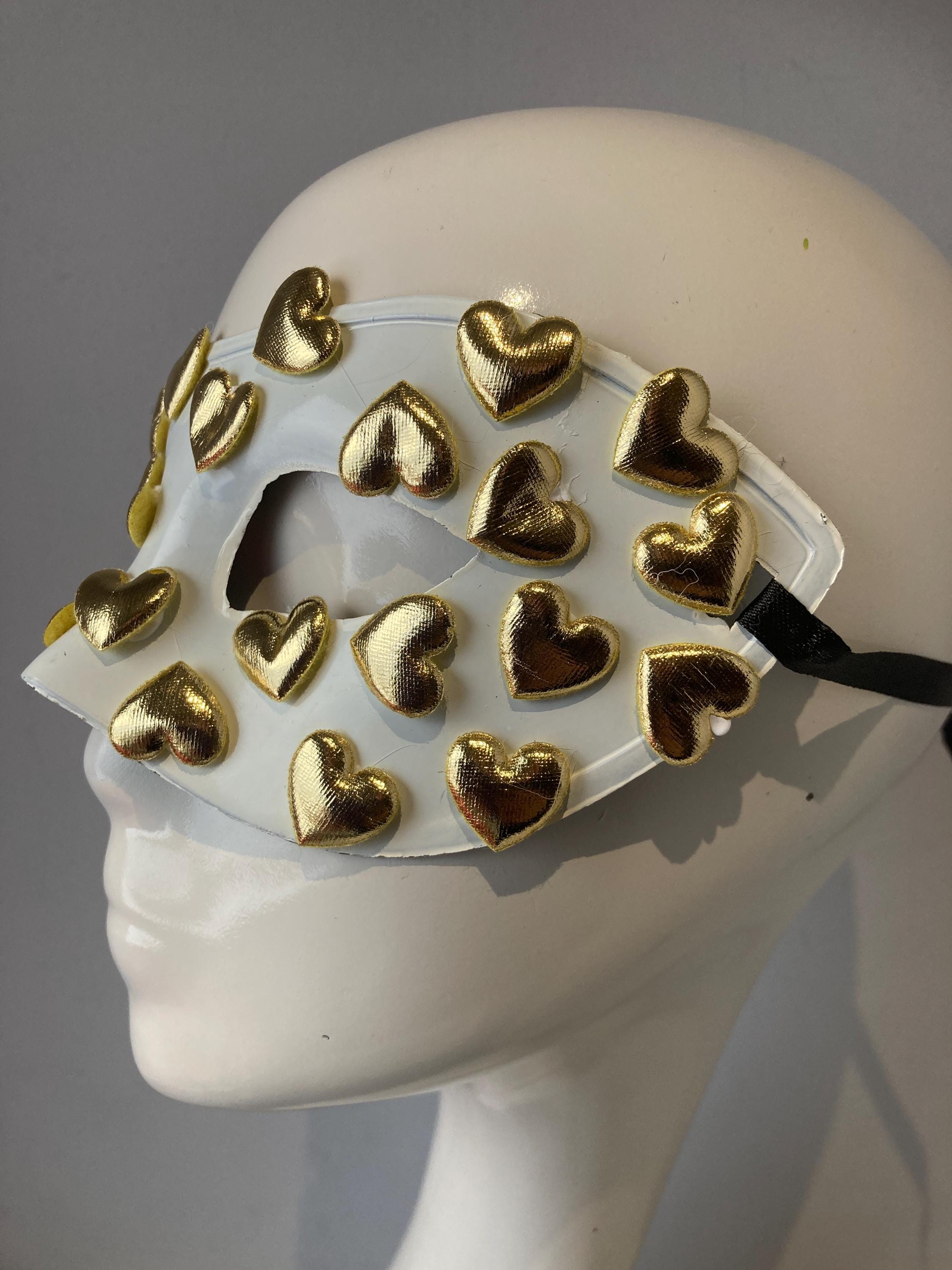 White & Gold Puffy Heart Masquerade Mask - Etsy