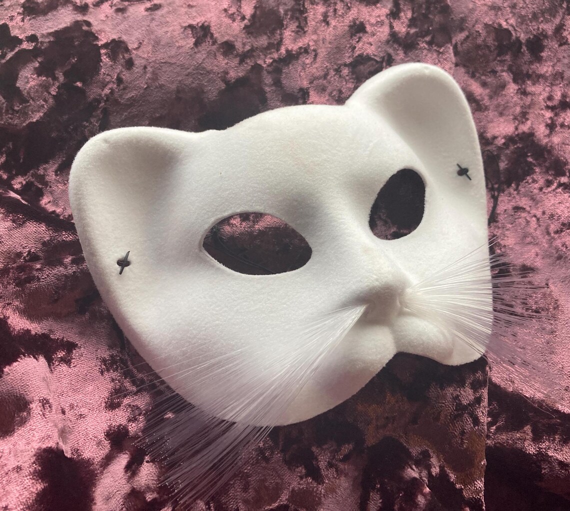 White Venetian Cat Mask Traditional Masquerade Mask Vintage Panther ...