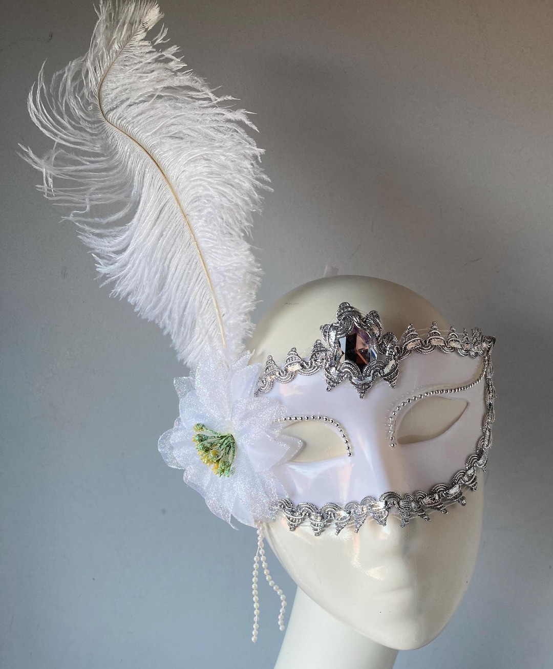 White Feather Masquerade Mask - Etsy