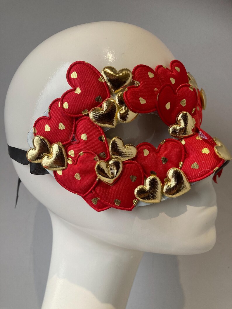 Red & Gold Puffy Heart Handmade Masquerade Mask - Etsy