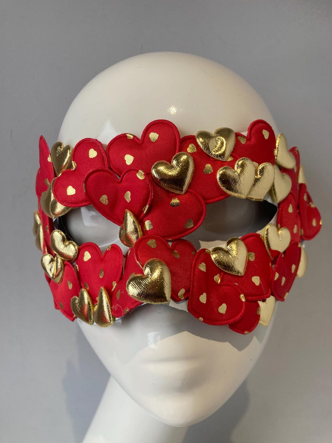 Red & Gold Puffy Heart Handmade Masquerade Mask - Etsy