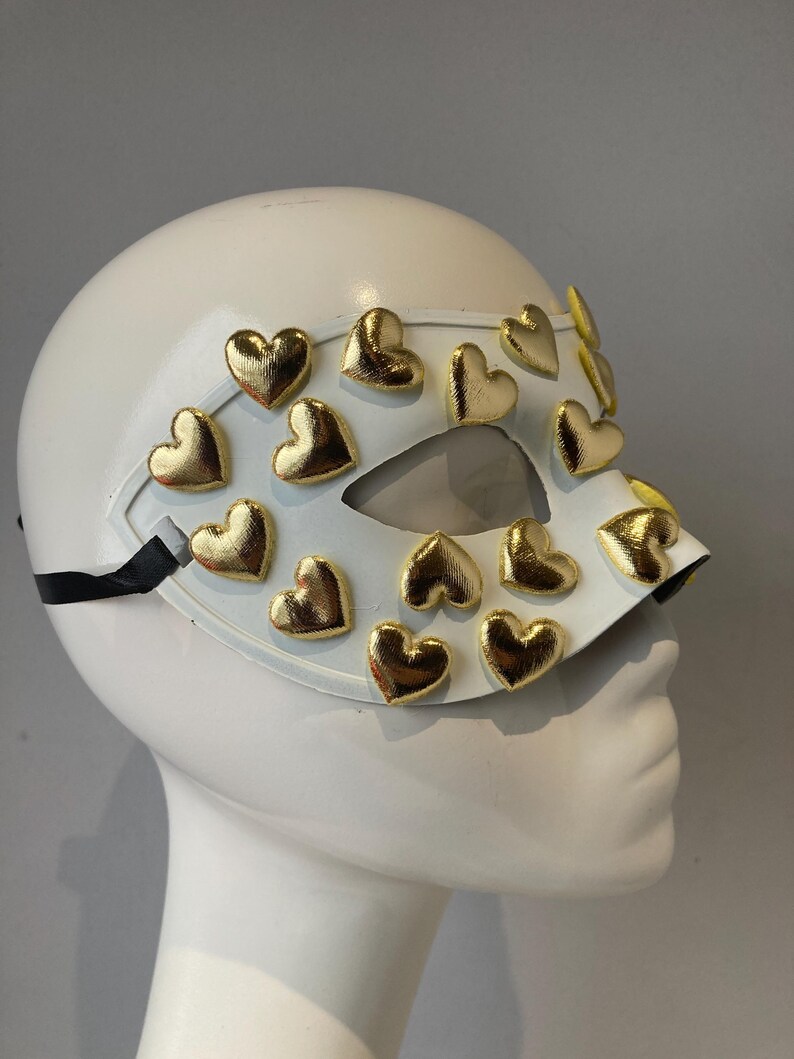 White & Gold Puffy Heart Masquerade Mask - Etsy