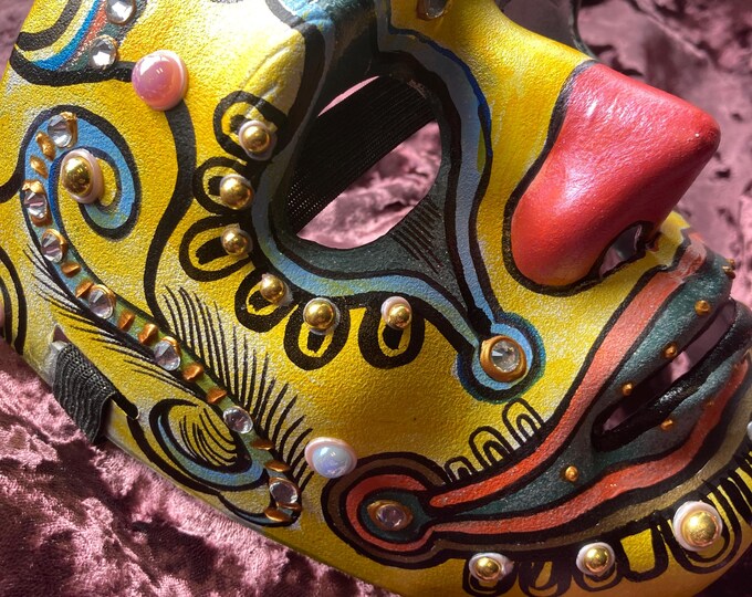 Gold Heavily Embellished Jester Joker Mask Mime Hand Painted One off ...