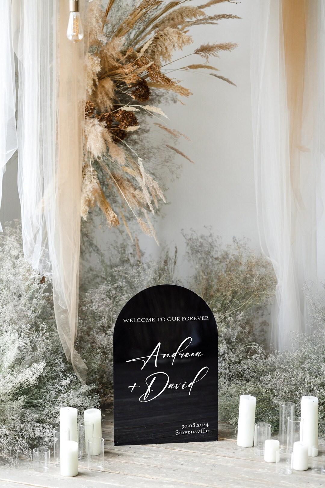 Black Acrylic Arched Sign, Welcome Sign for Guest Reception, Wedding ...