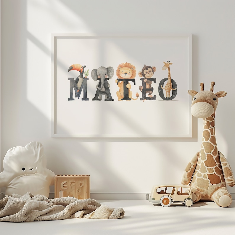 Custom Name Wall Art, Jungle Wall Art Nursery Name Sign for Nursery ...