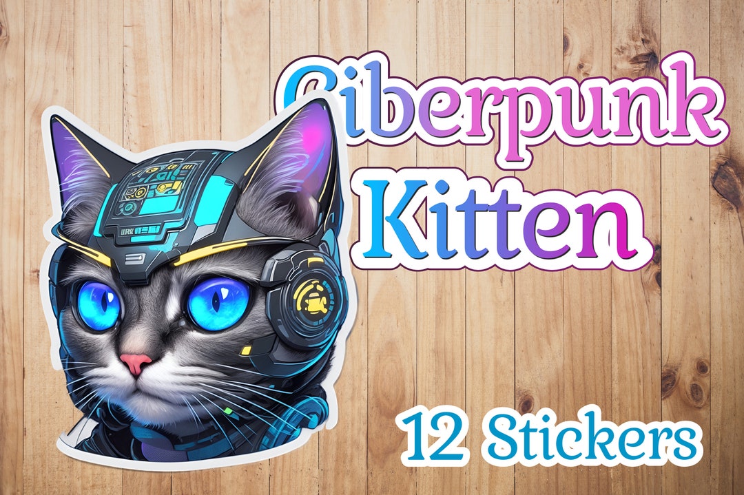 Cyberpunk Kitten Stickers - PNG - Instant Download - Etsy