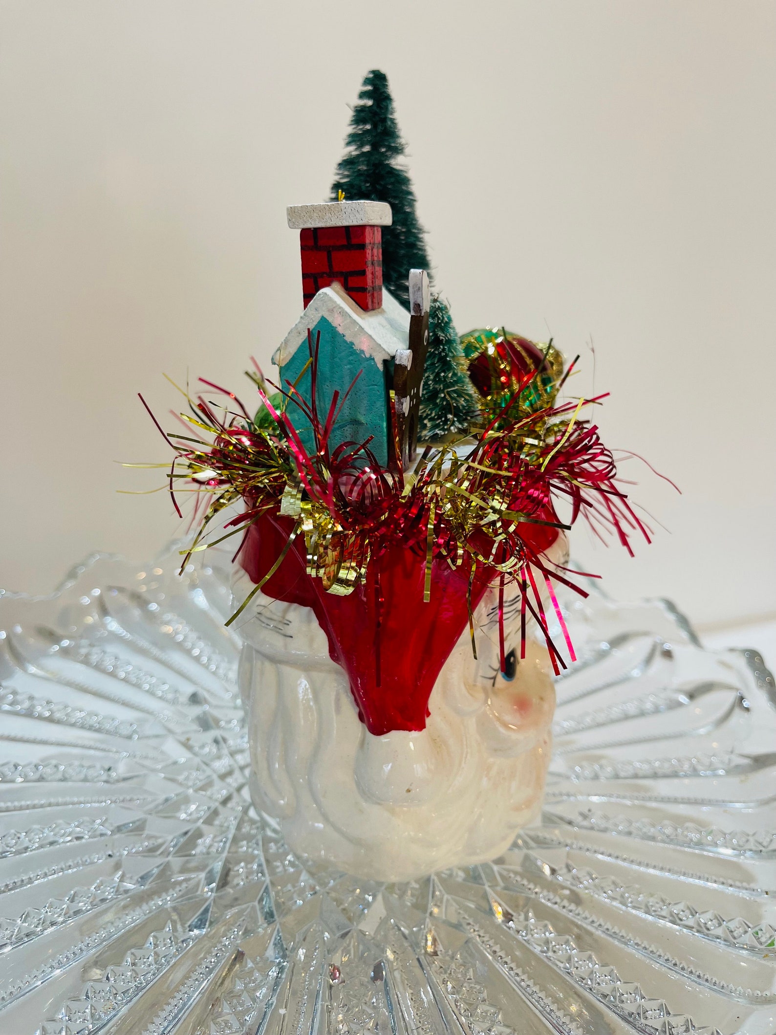 Vintage RELPO Santa Planter, Christmas Assemblage With Ornaments - Etsy