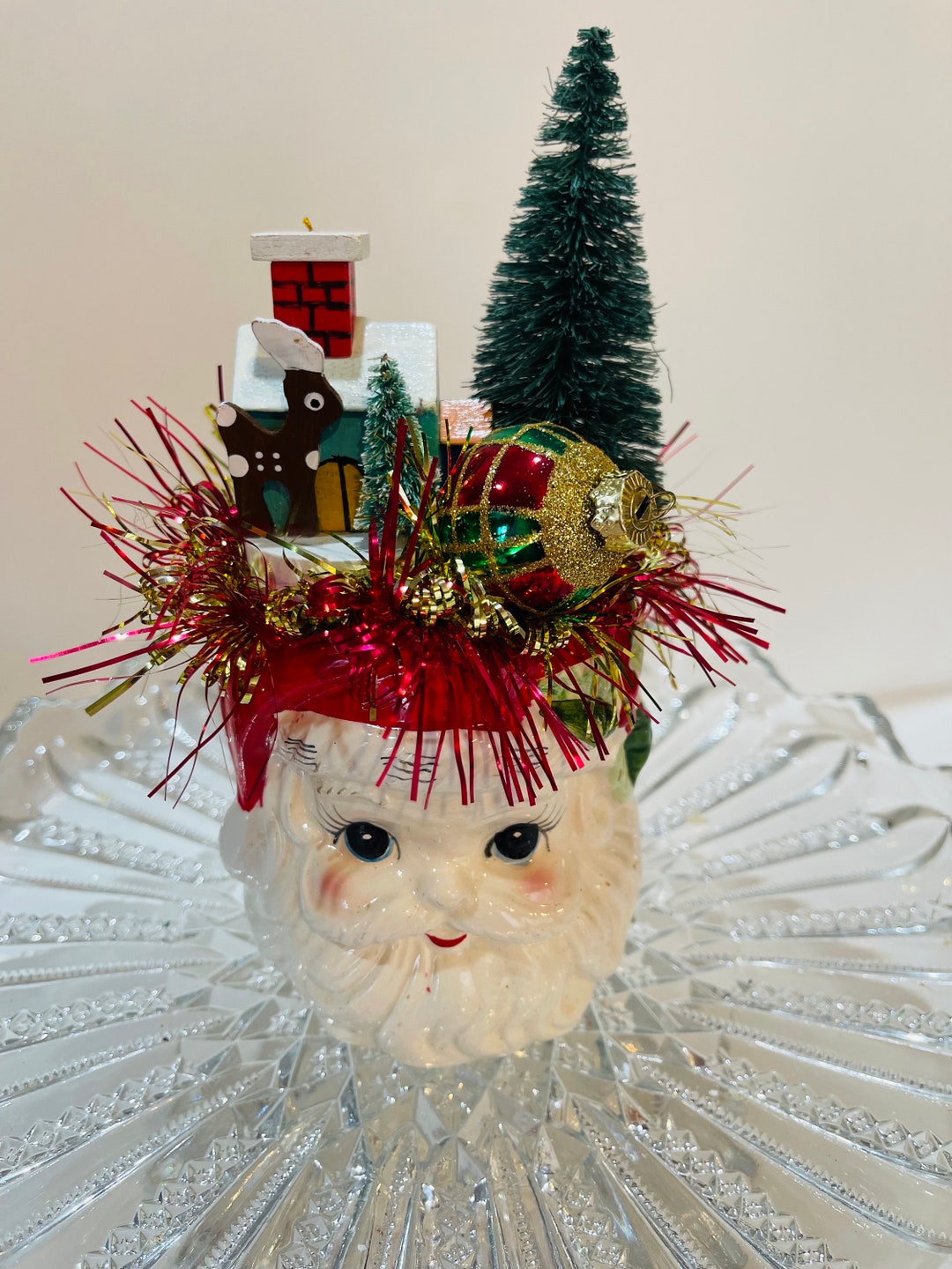 Vintage RELPO Santa Planter, Christmas Assemblage With Ornaments - Etsy