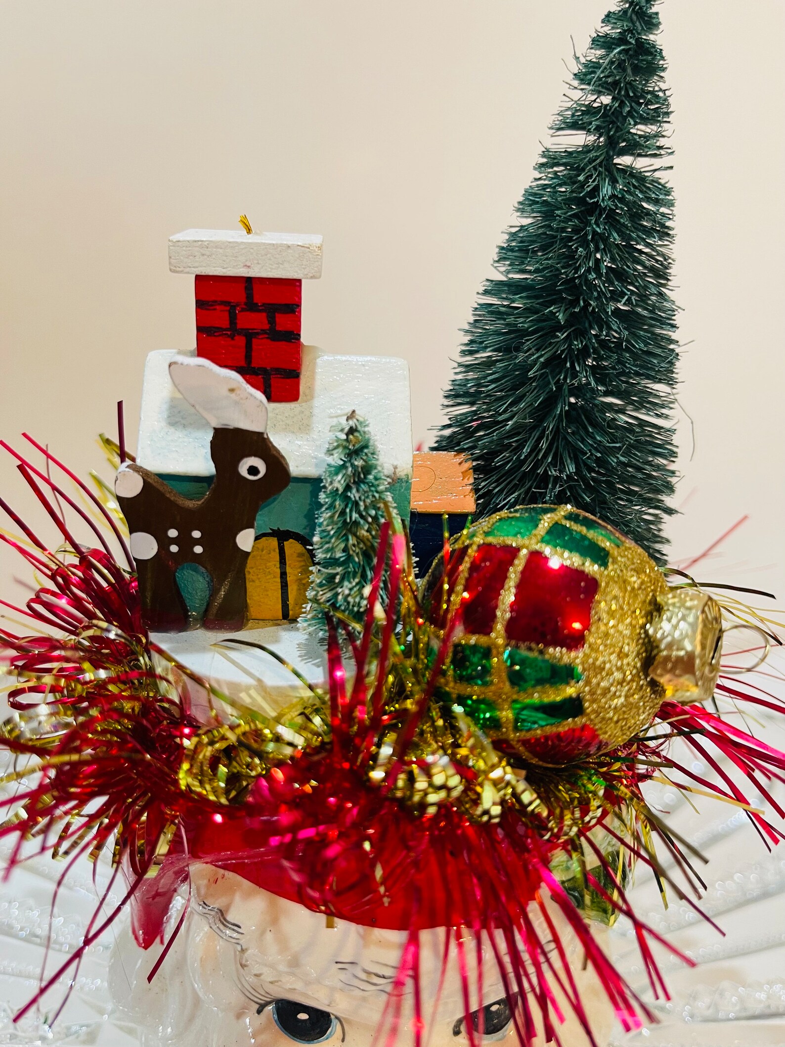 Vintage RELPO Santa Planter, Christmas Assemblage With Ornaments - Etsy