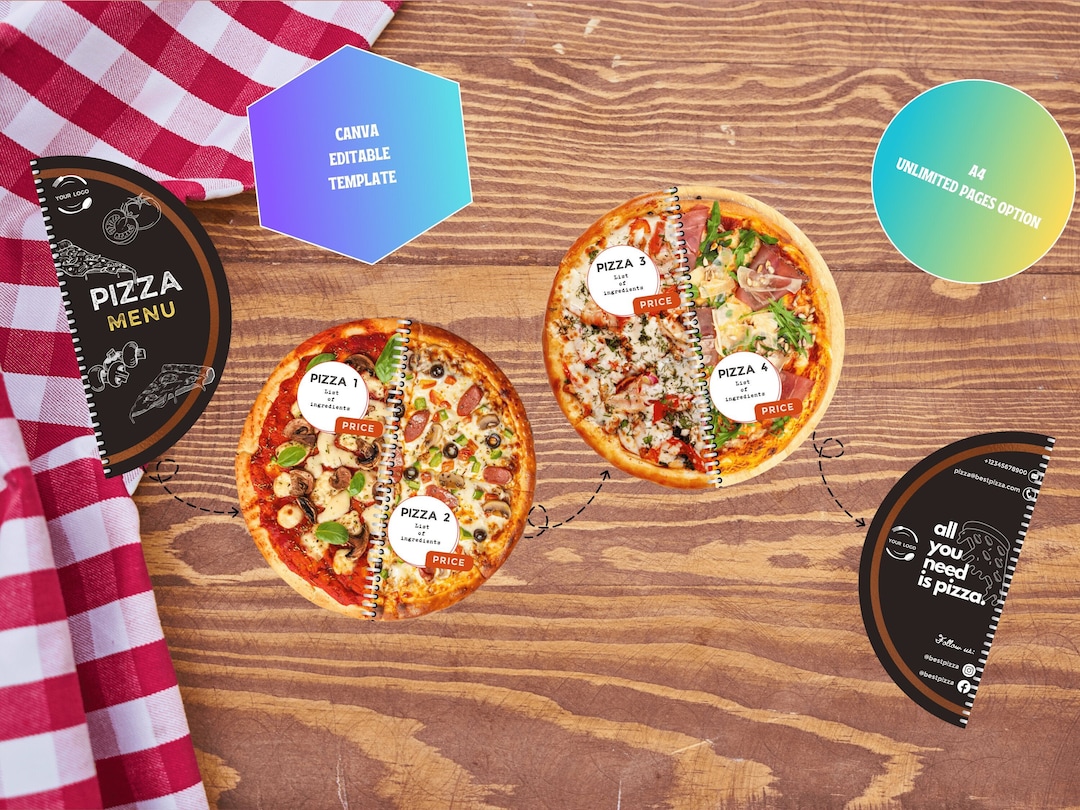 Unique Pizza Shaped Menu // Customizable Pizza Menu - Etsy