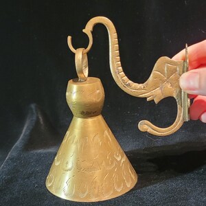 Unique Vintage Set of Brass 5" Bell and Elephant Double Hook. Signed ...