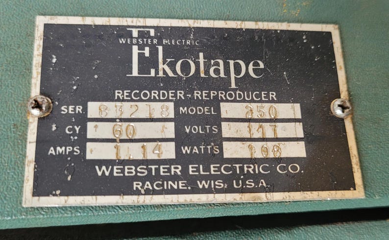 Project Piece! 1950's Ekotape 250 Reel to Reel Recorder-reproducer With ...