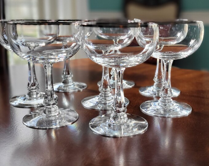 Set of 8 Vintage Fostoria trousseau Hand-blown, Platinum-rim Champagne ...