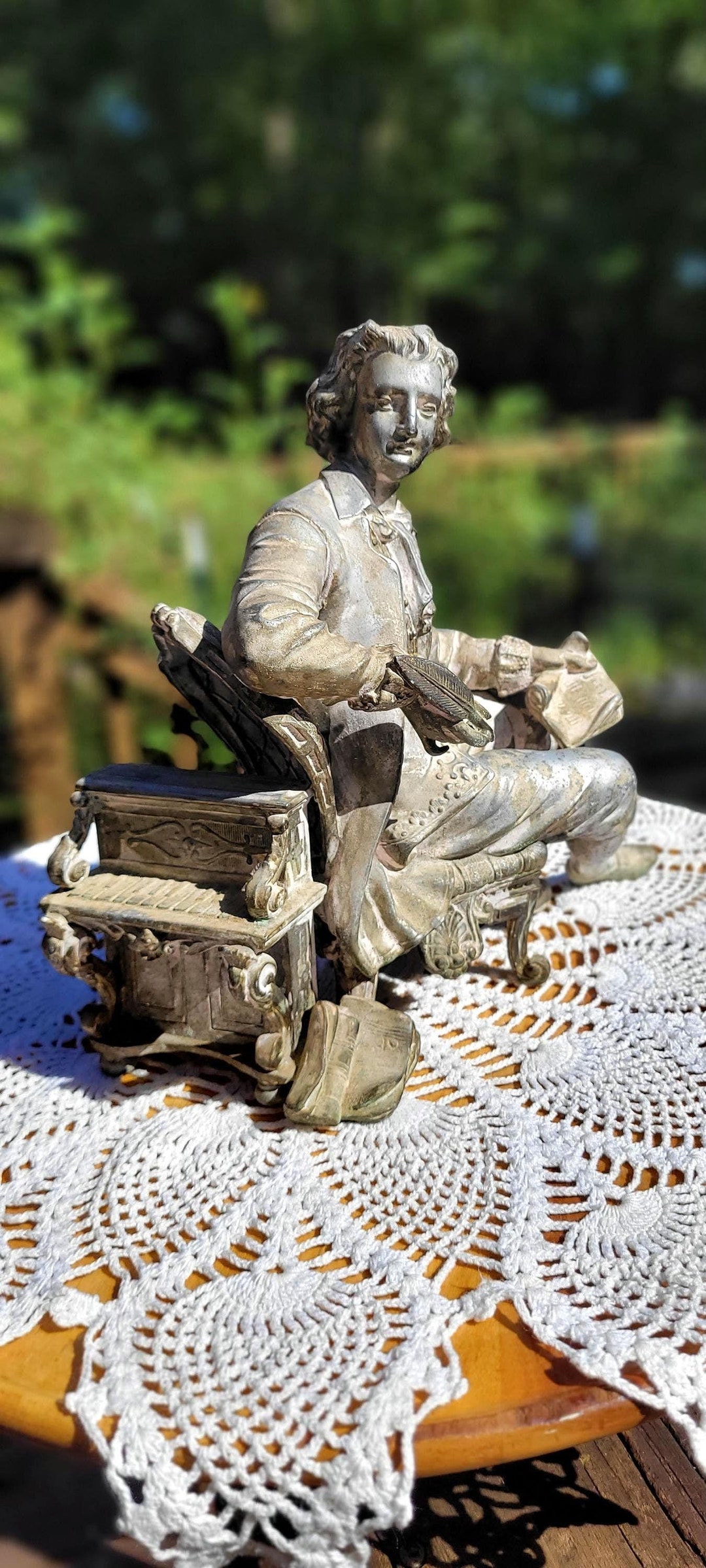 8 9 Cast Metal Figure/statue: Mozart the Composer W/harpsichord. for ...