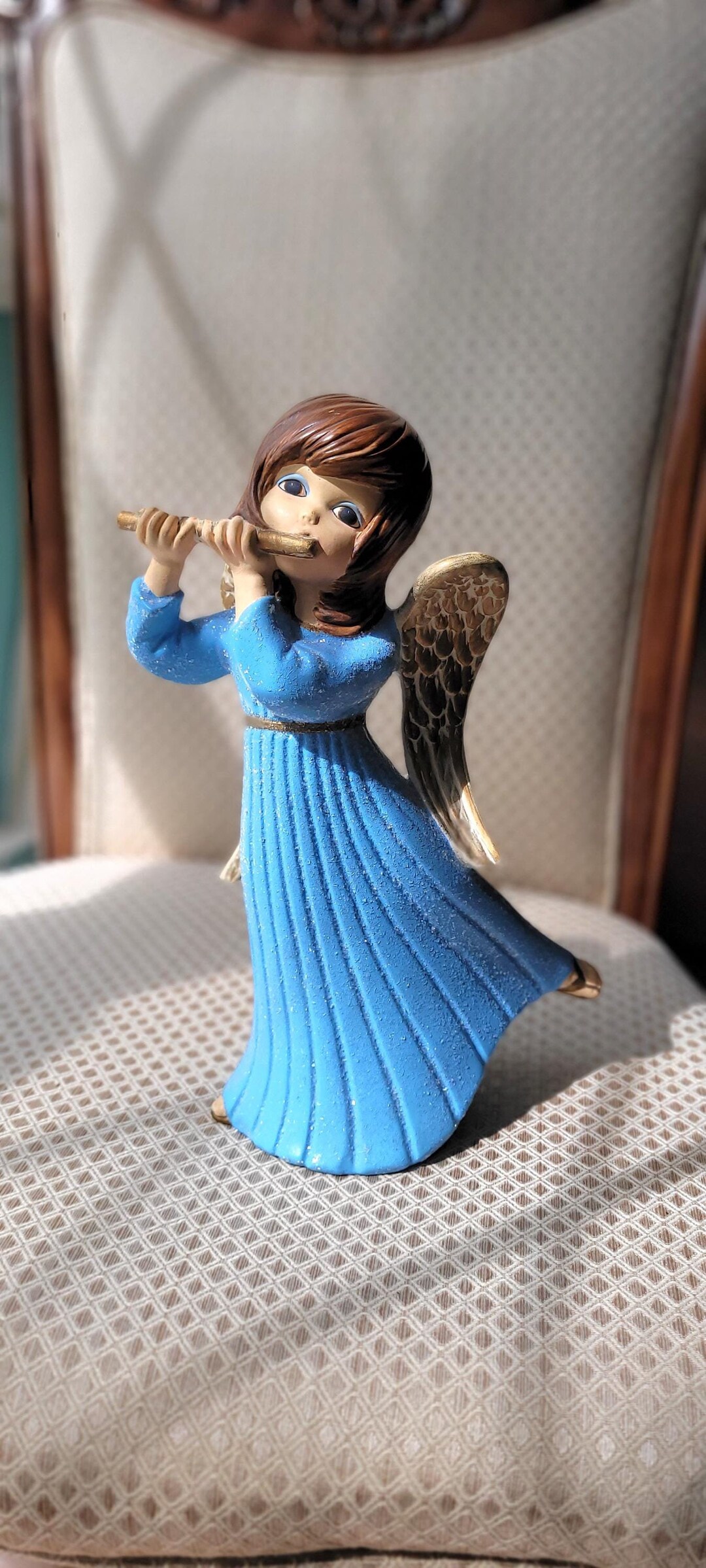 Sweet 12 Flute-playing Angel in Blue Sparkling Dress. Mid-century Mod ...