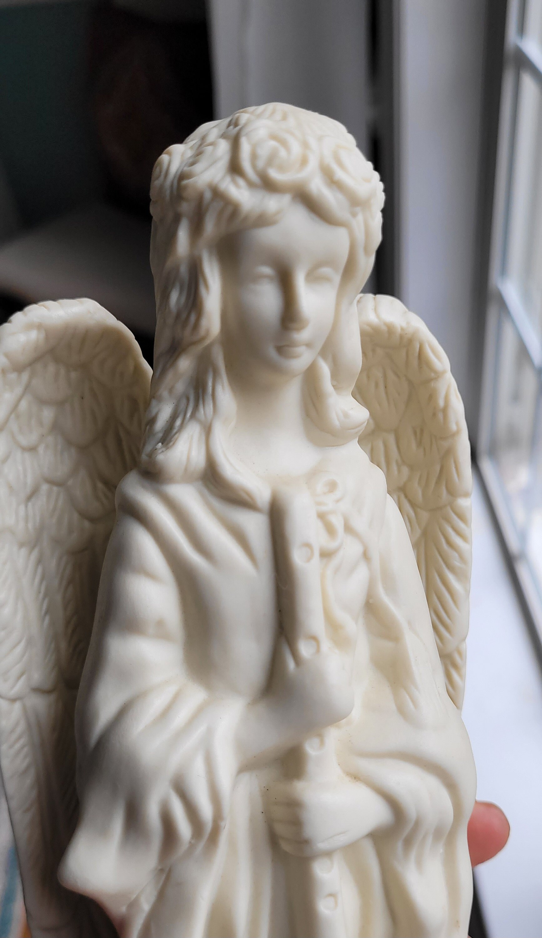 12 Creamy Bisque Ceramic Winged Angel Figure W/ Flute Woodwind ...