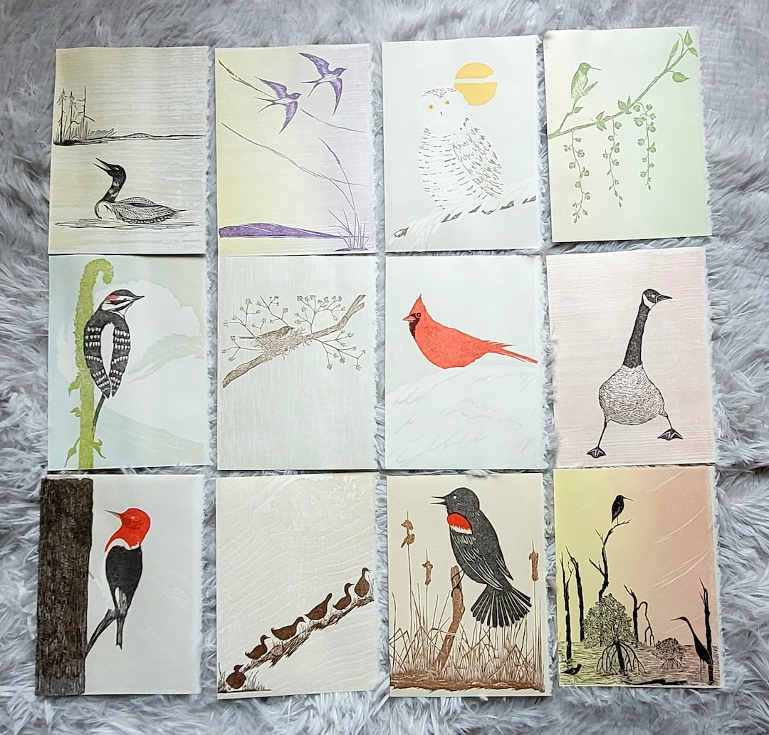 12 Vintage, Original Gwen Frostic Block Print Bird Cards Unused and ...