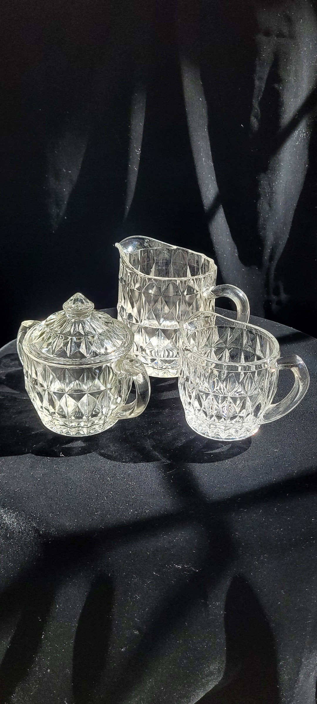 3 Pieces Windsor Clear Depression Glass by Jeanette; Vintage 16oz ...