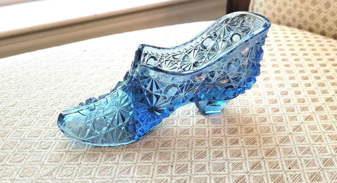 Daisy & Button 5" Glass Shoe in Medium/cobalt Blue. Unsure of Maker ...