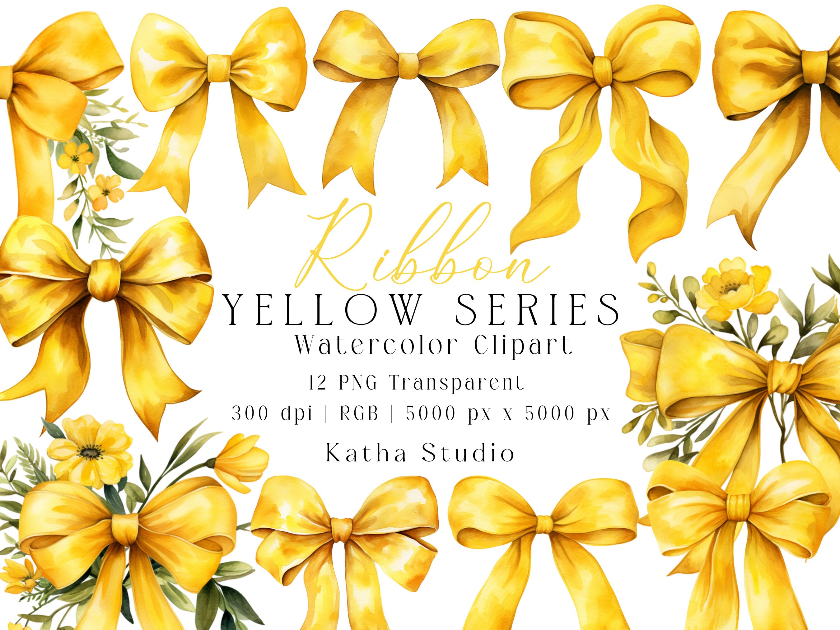 Yellow Ribbon Watercolor Clipart | PNG Transparent Clipart, Commercial ...