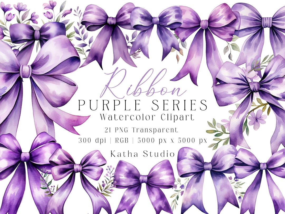 Purple Ribbon Watercolor Clipart | PNG Transparent Clipart, Commercial ...