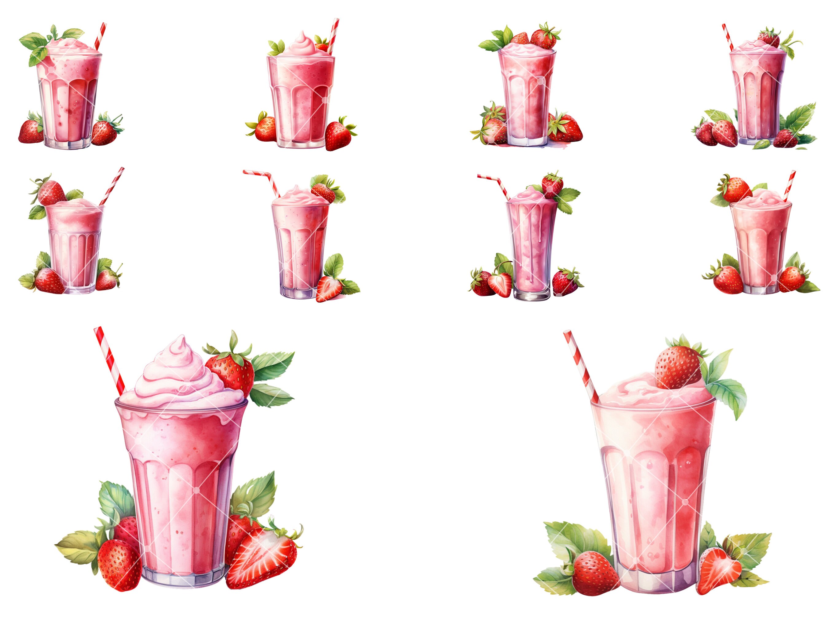 Strawberry Smoothie Watercolor Clipart PNG Transparent Clipart ...