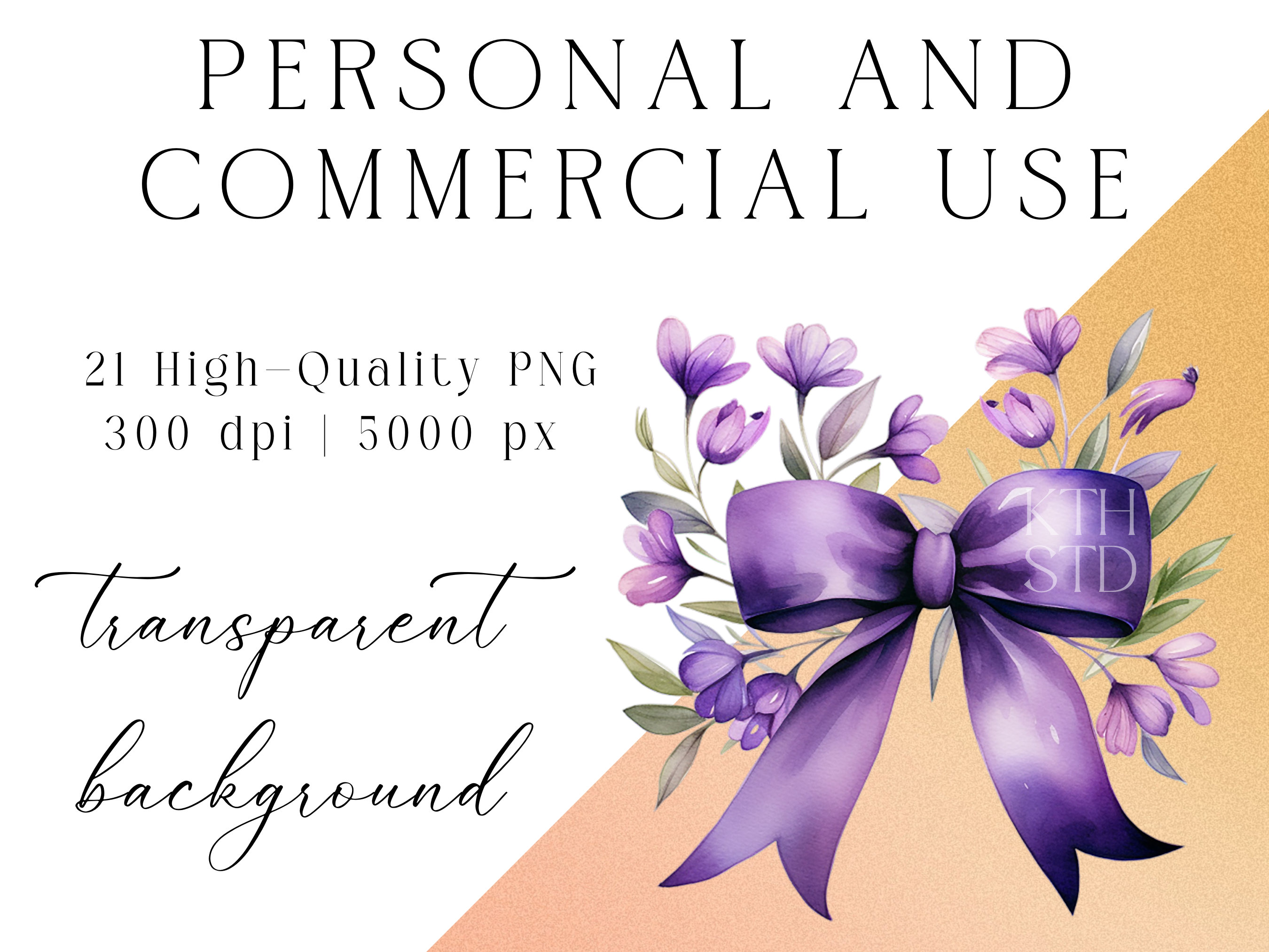 Purple Ribbon Watercolor Clipart | PNG Transparent Clipart, Commercial ...