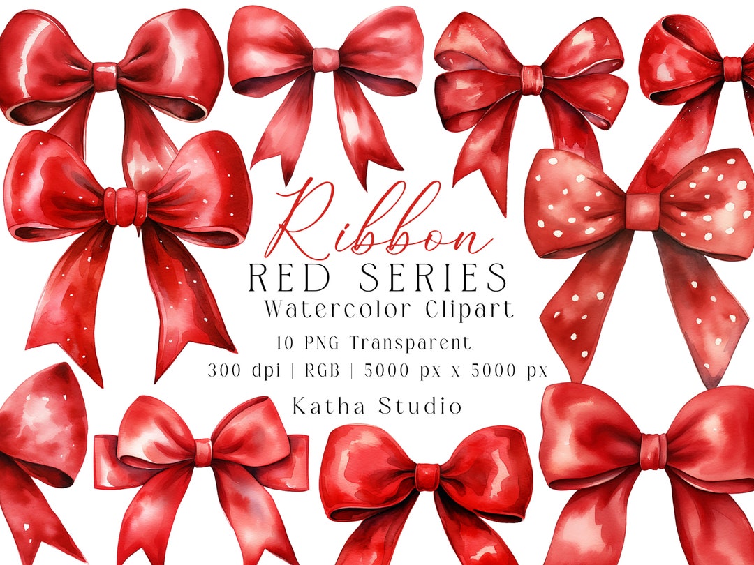 Red Ribbon Watercolor Clipart | PNG Transparent Clipart, Commercial POD ...