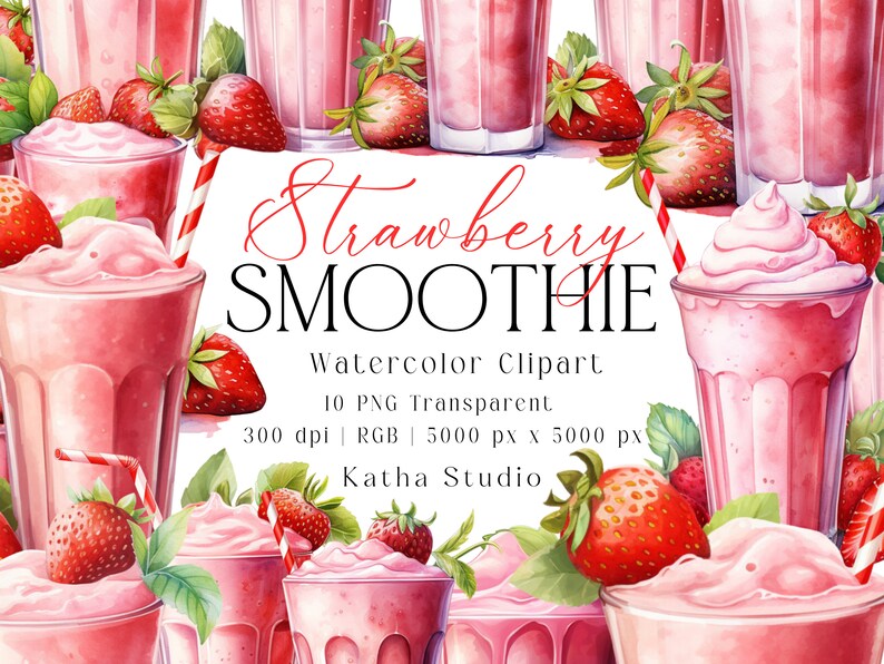 Strawberry Smoothie Watercolor Clipart PNG Transparent Clipart ...