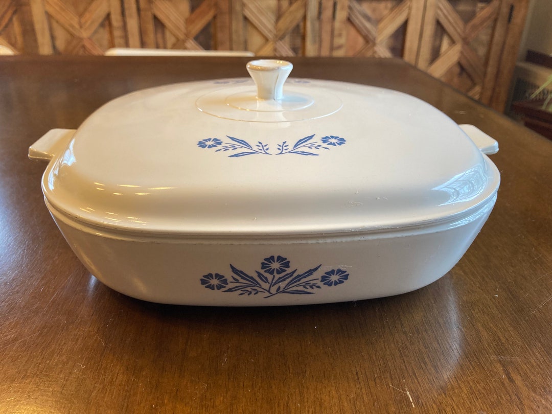 Corningware Cornflower Casserole Dish White Pyroceram Lid Rectangular ...