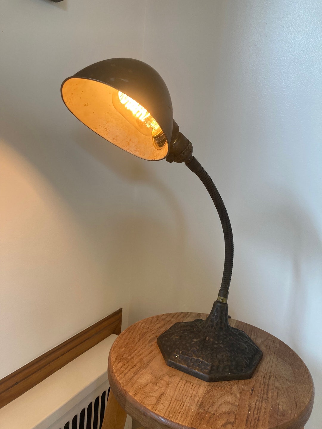 Vintage Hubbell Desk Light - Cast Iron Gooseneck Task Light - Rustic ...