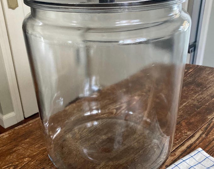 Large Cookie Jar Clear Glass: Vintage Apothecary Jar With Metal Lid - Etsy