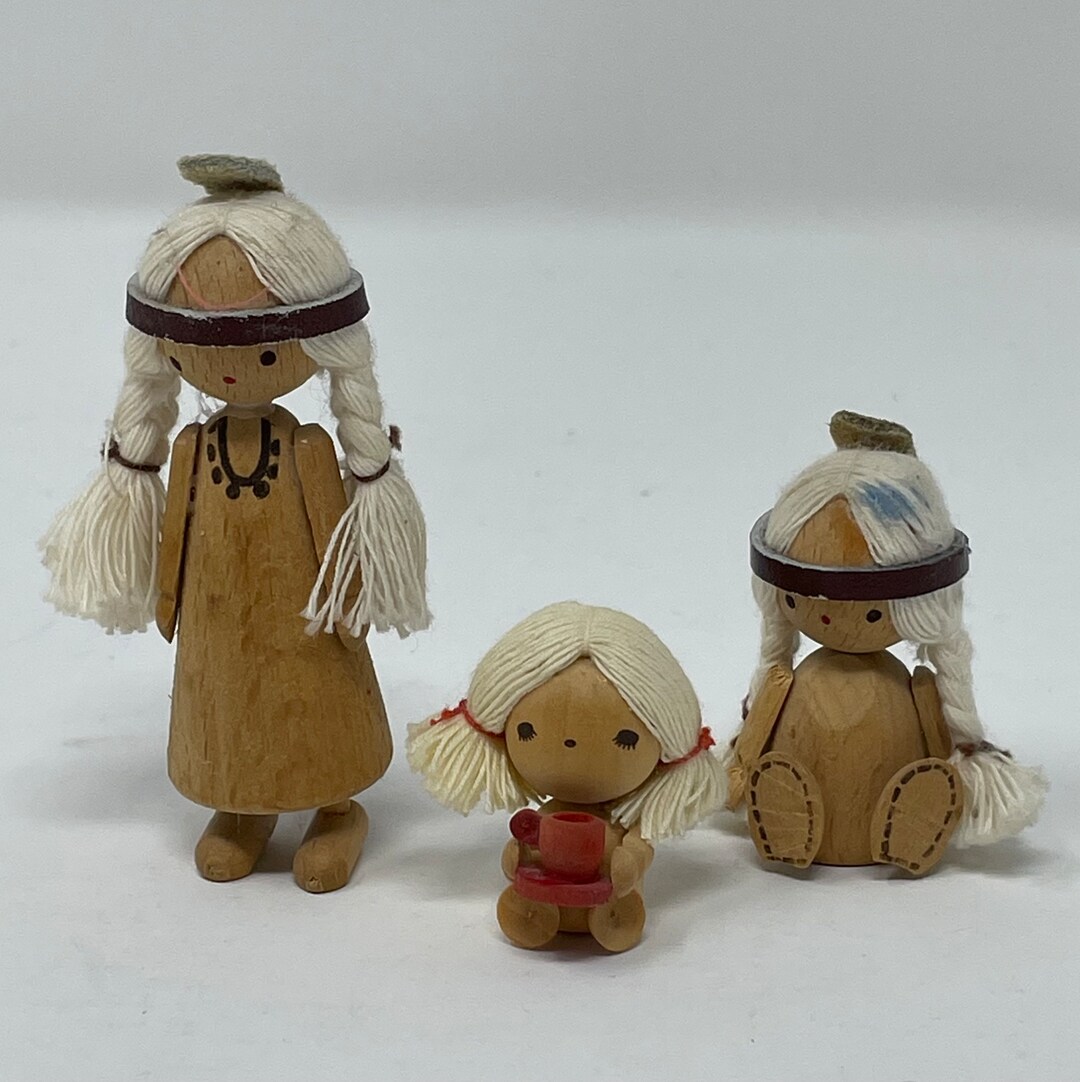 Vintage Native American Wood Peg Dolls Three - Etsy